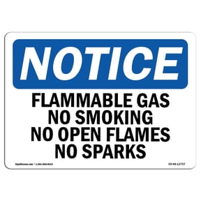 OSHA WARNING Sign - Flammable Gas No Smoking No Open Flames No Sparks ...