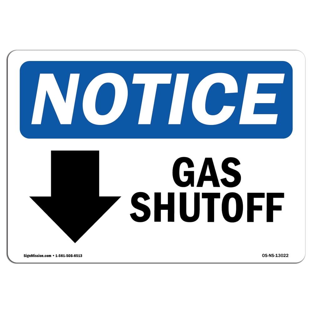 OSHA Notice Signs - Gas Shutoff [Down Arrow] Sign With Symbol | Decal ...