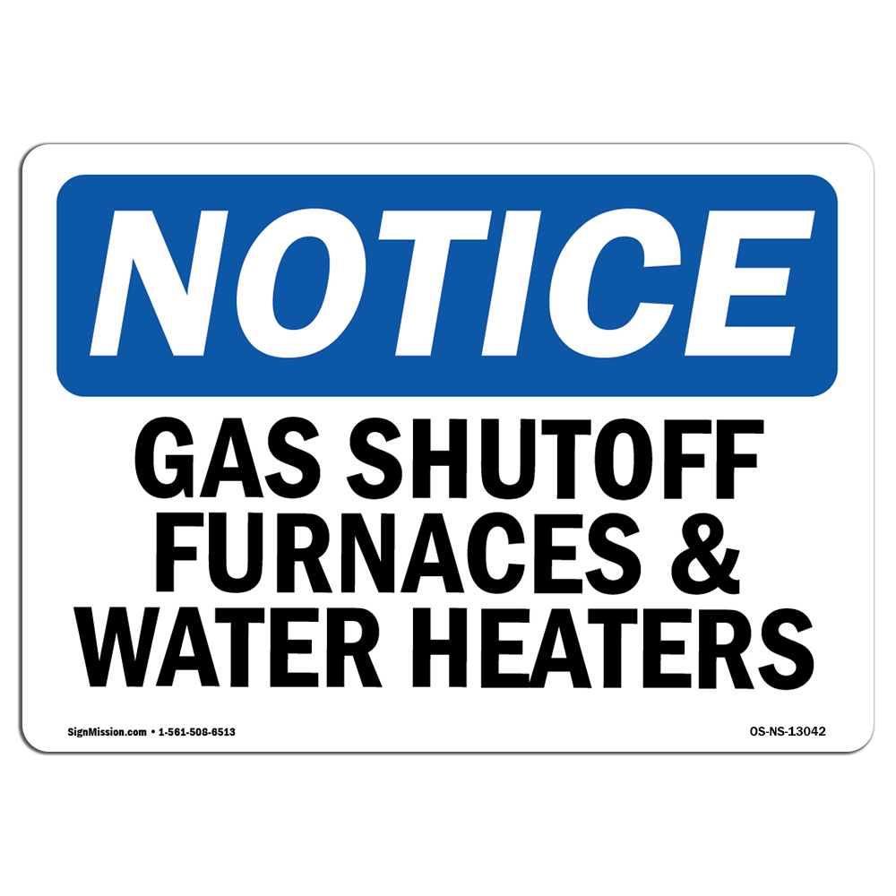 OSHA Notice Signs - Gas Shutoff Furnaces And Water Heaters Sign ...