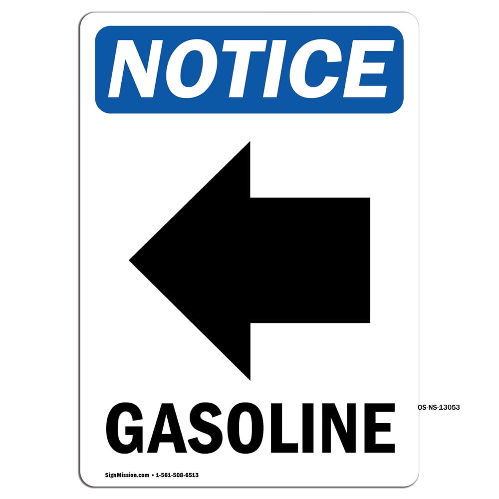 OSHA Notice Signs - Gasoline [Left Arrow] Sign With Symbol | Decal ...