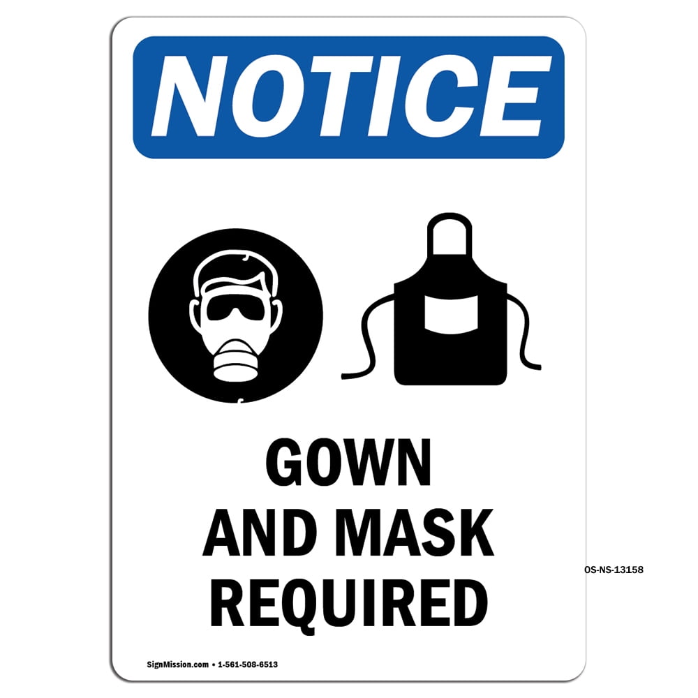 OSHA Notice Signs - Gown And Mask Required Sign With Symbol | Decal ...