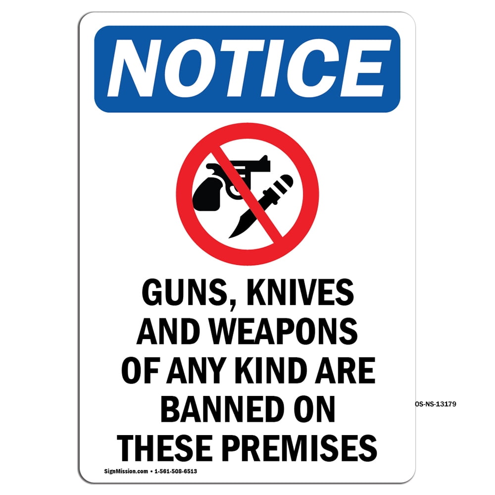 OSHA Notice Signs - Guns Knives And Weapons Sign With Symbol | Decal ...