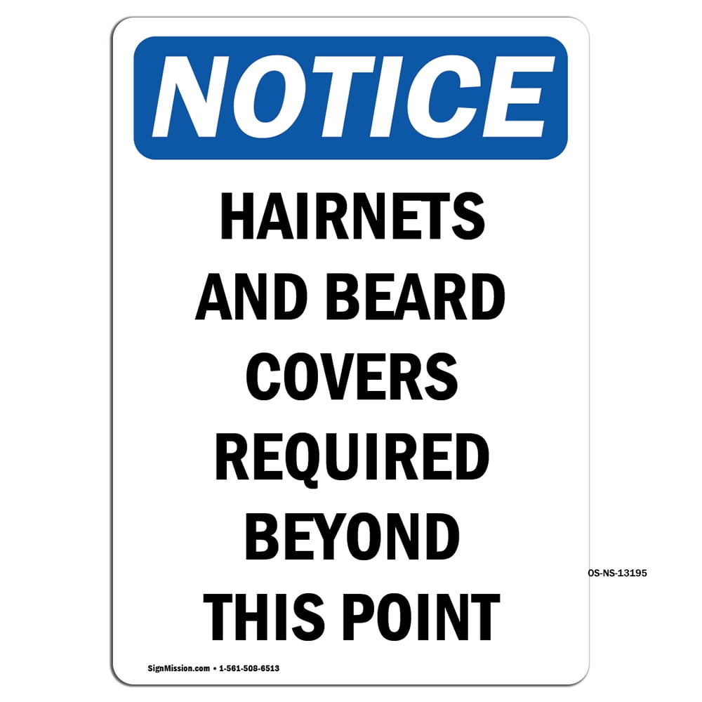OSHA Notice Signs - Hairnets And Beard Covers Required | Decal ...