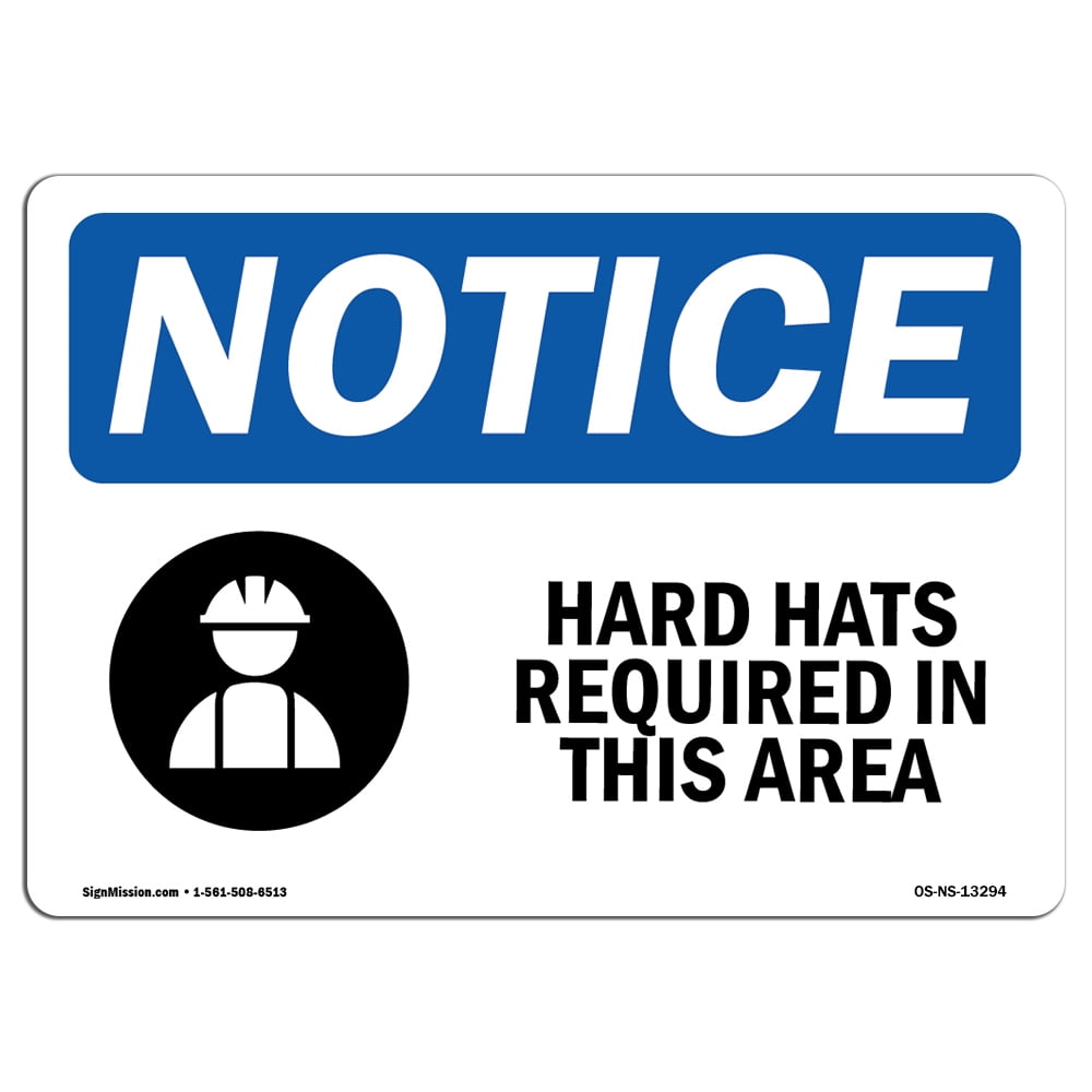 OSHA Notice Signs - Hard Hats Required In This Area Sign With Symbol ...