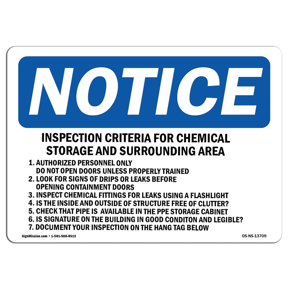 OSHA Notice Signs - Inspection Criteria For Chemical Storage | Decal ...