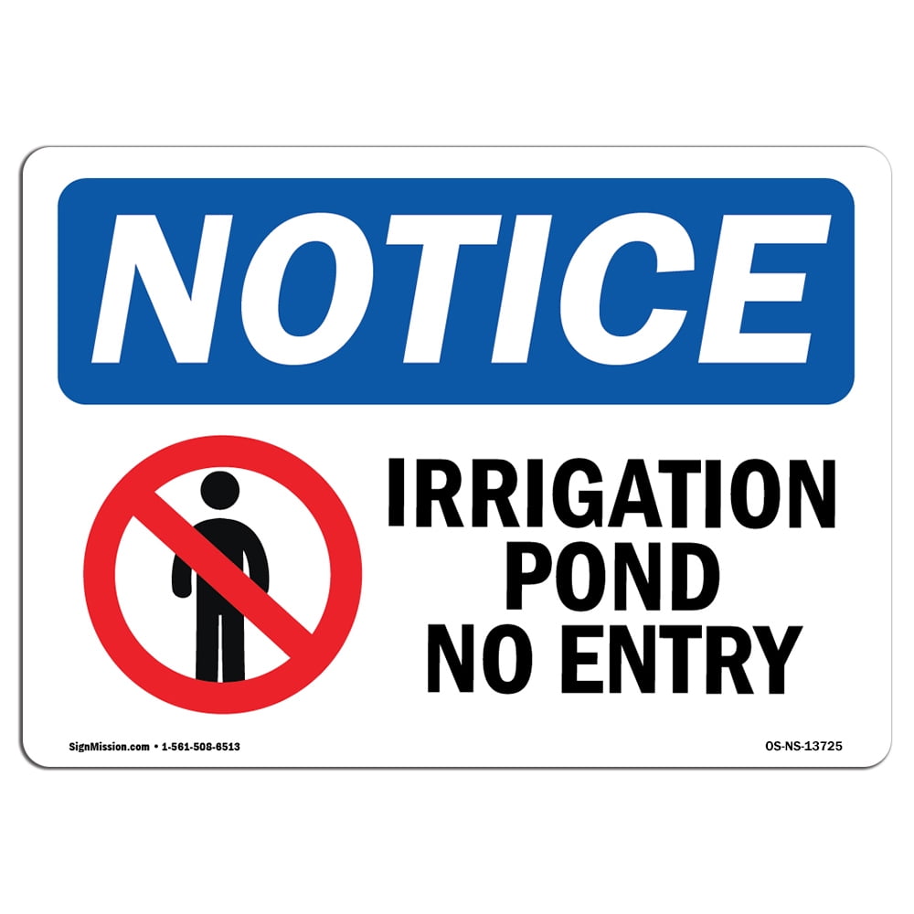 OSHA Notice Signs - Irrigation Pond No Entry Sign With Symbol | Decal ...