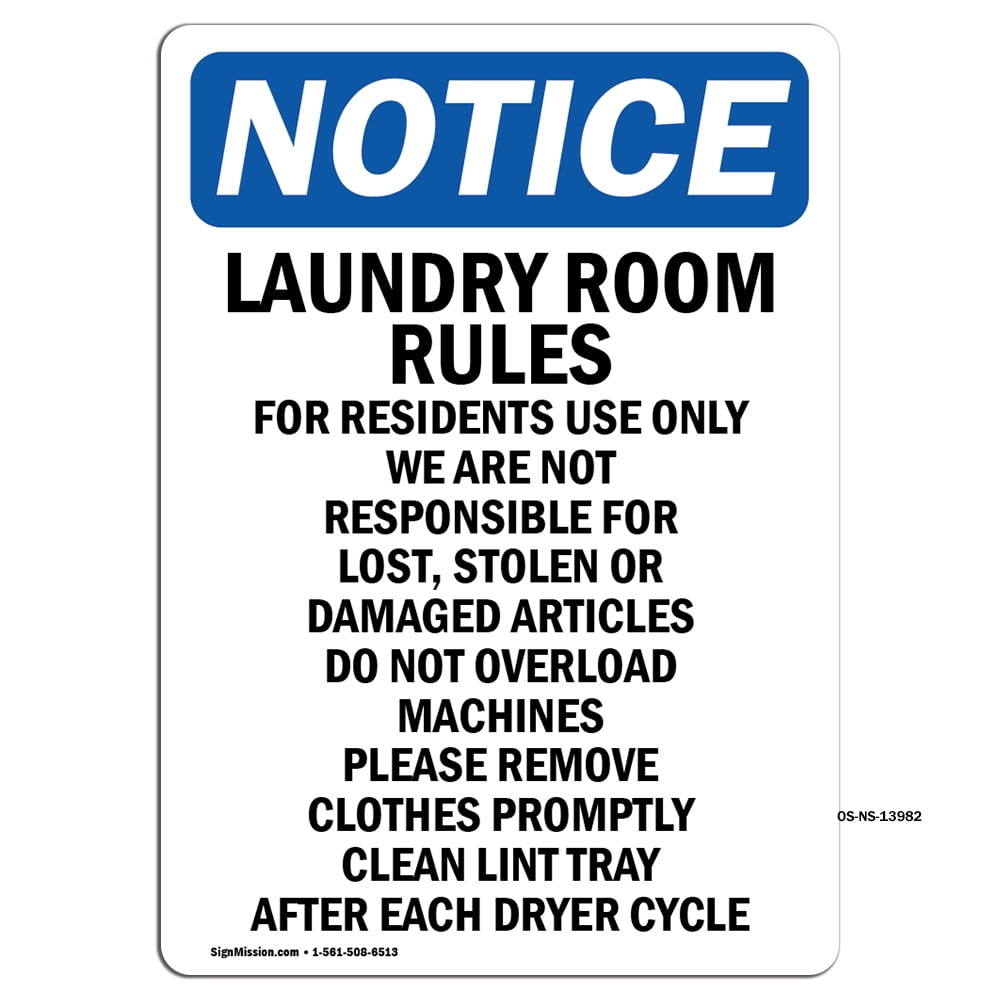 OSHA Notice Signs - Laundry Room Rules For Residents | Decal | Protect ...