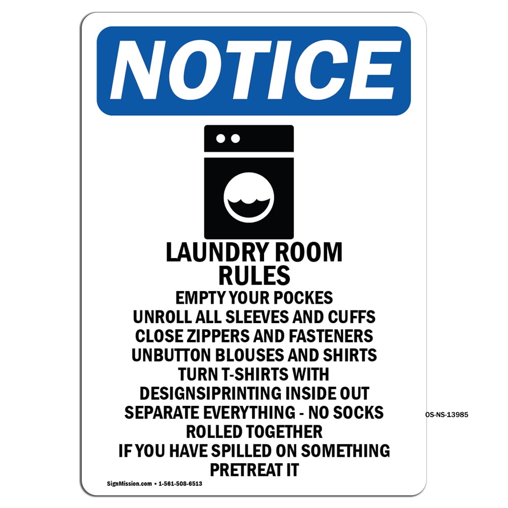 OSHA Notice Signs - Laundry Rules Empty Sign With Symbol | Decal ...