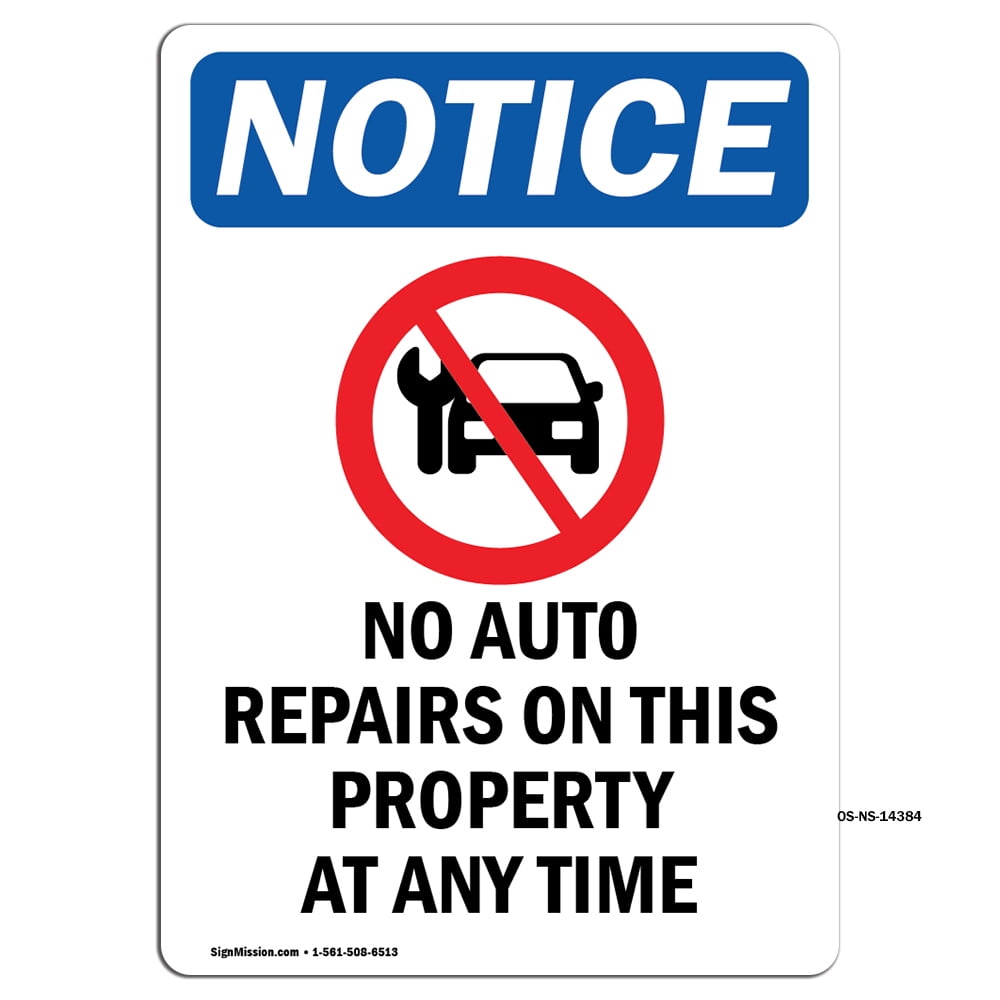 OSHA Notice Signs - No Auto Repairs On Sign With Symbol | Decal ...