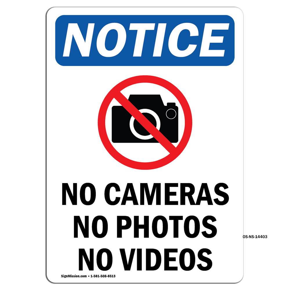 OSHA Notice Signs - No Cameras No Photos Sign With Symbol | Decal ...
