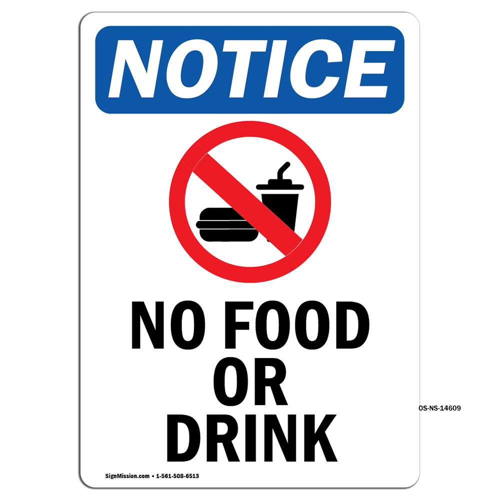 OSHA Notice Signs - No Food Or Drink Sign With Symbol | Decal | Protect ...