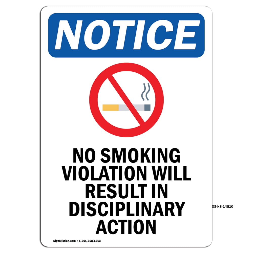 OSHA Notice Signs - No Smoking Violation Sign With Symbol | Decal ...