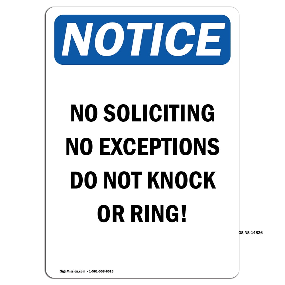 OSHA Notice Signs - No Soliciting No Exceptions Do | Decal | Protect ...