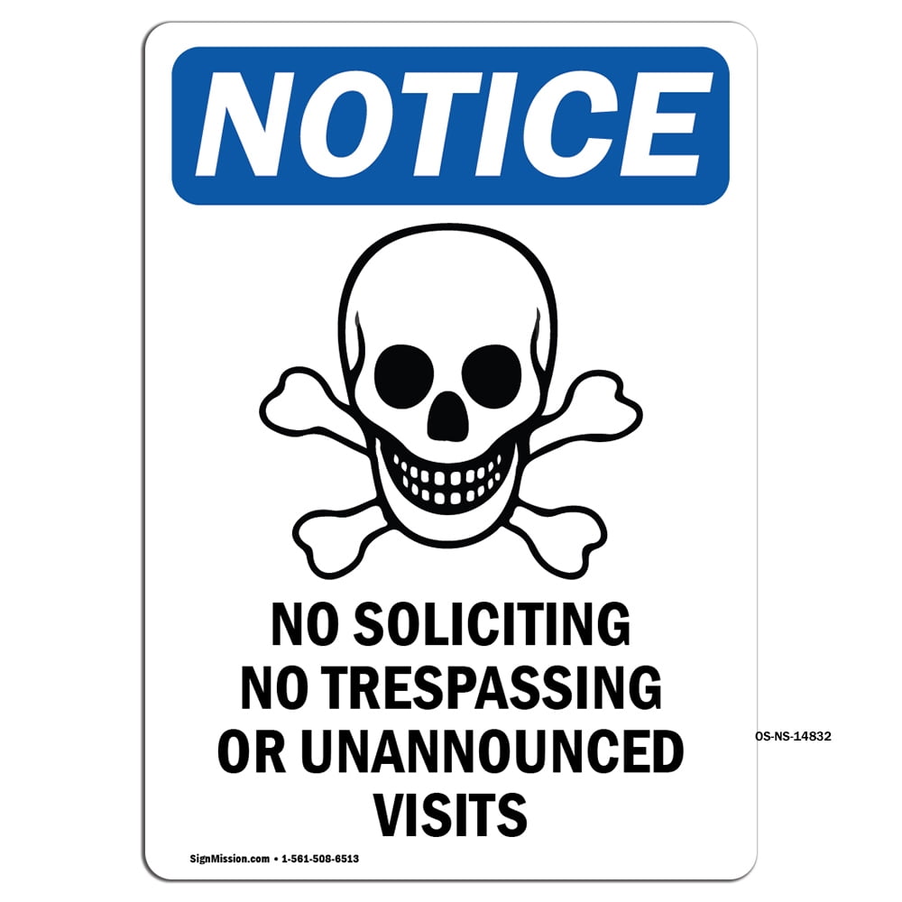 OSHA Notice Signs - No Soliciting No Trespassing Sign With Symbol ...