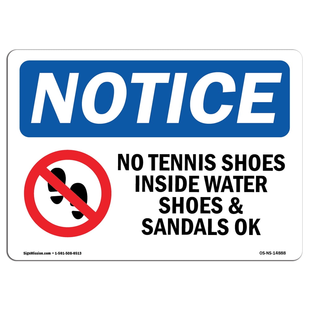 OSHA Notice Signs - No Tennis Shoes Inside Water Sign With Symbol ...