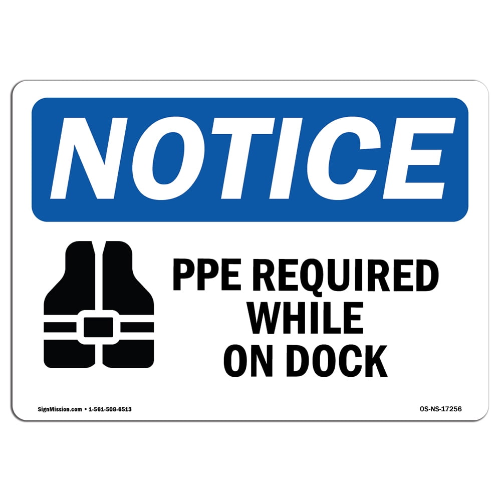 OSHA Notice Signs - PFD Required While On Deck Sign With Symbol ...