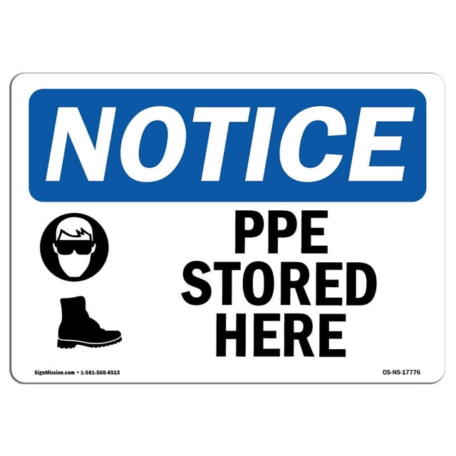 OSHA Notice Signs - PPE Stored Here Sign With Symbol | Decal | Protect ...