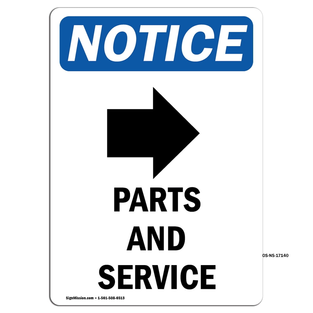 OSHA Notice Signs - Parts And Service Sign With Symbol | Decal ...