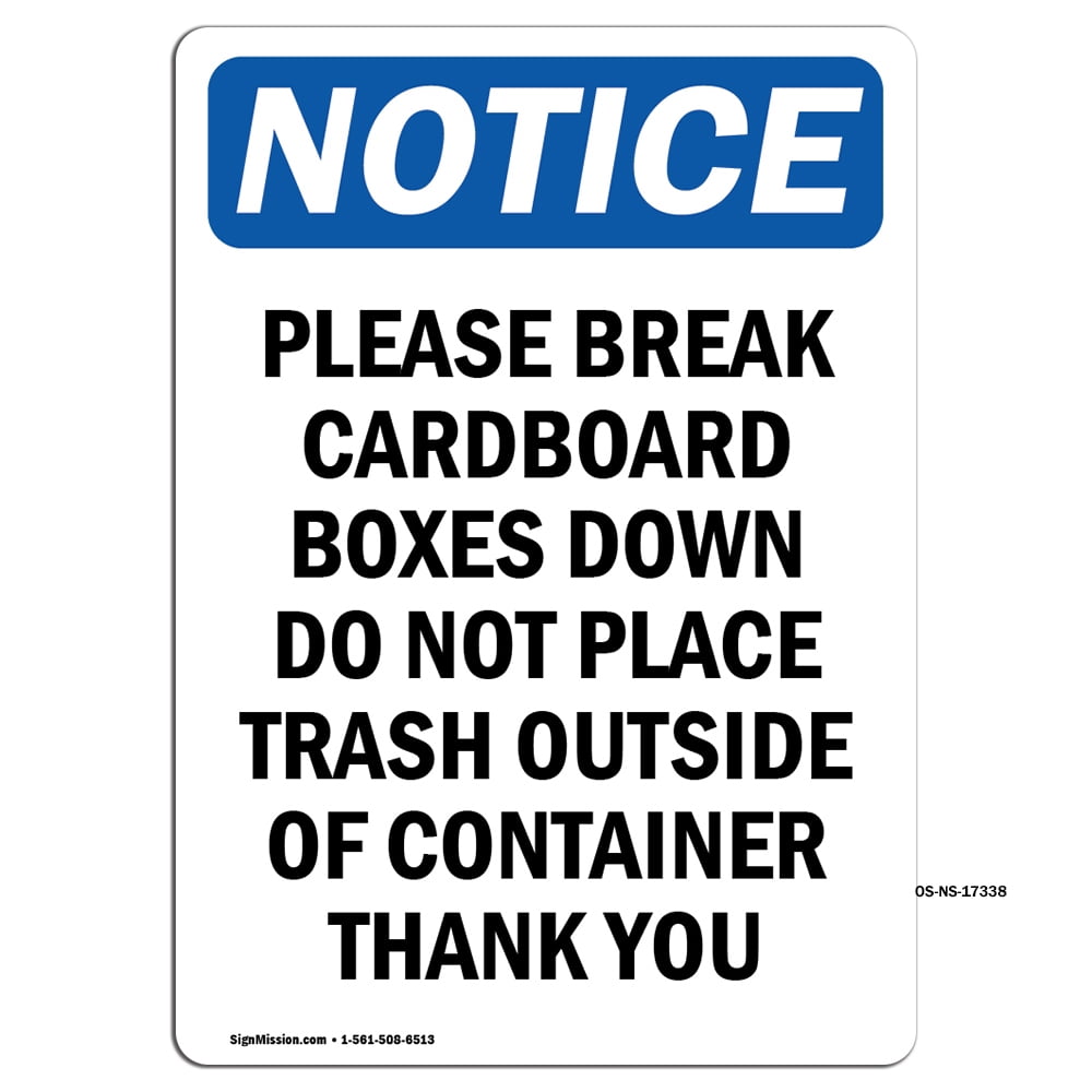 OSHA Notice Signs - Please Break Cardboard Boxes Down | Decal | Protect ...