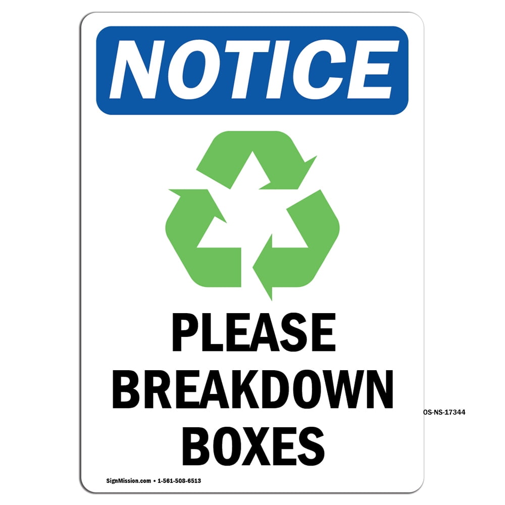 OSHA Notice Signs - Please Breakdown Boxes Sign With Symbol | Decal ...