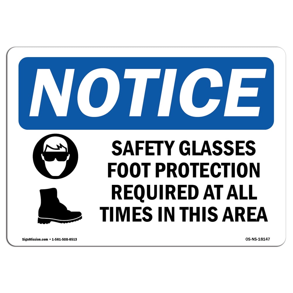 OSHA Notice Signs - Safety Glasses & Foot Protection Sign With Symbol ...