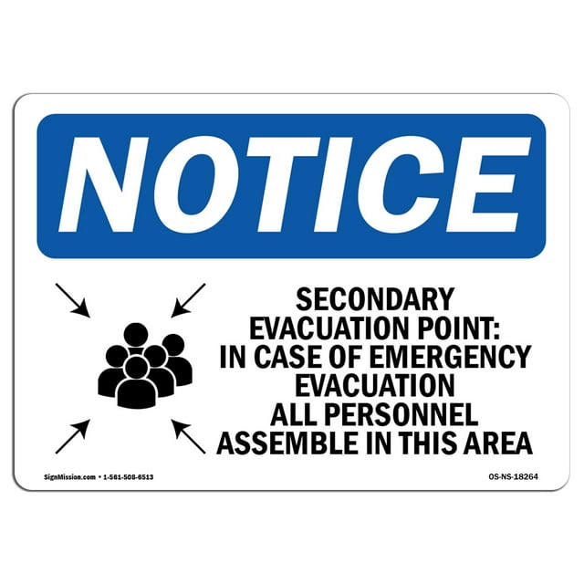 OSHA Notice Signs - Secondary Evacuation Point Sign With Symbol | Decal ...