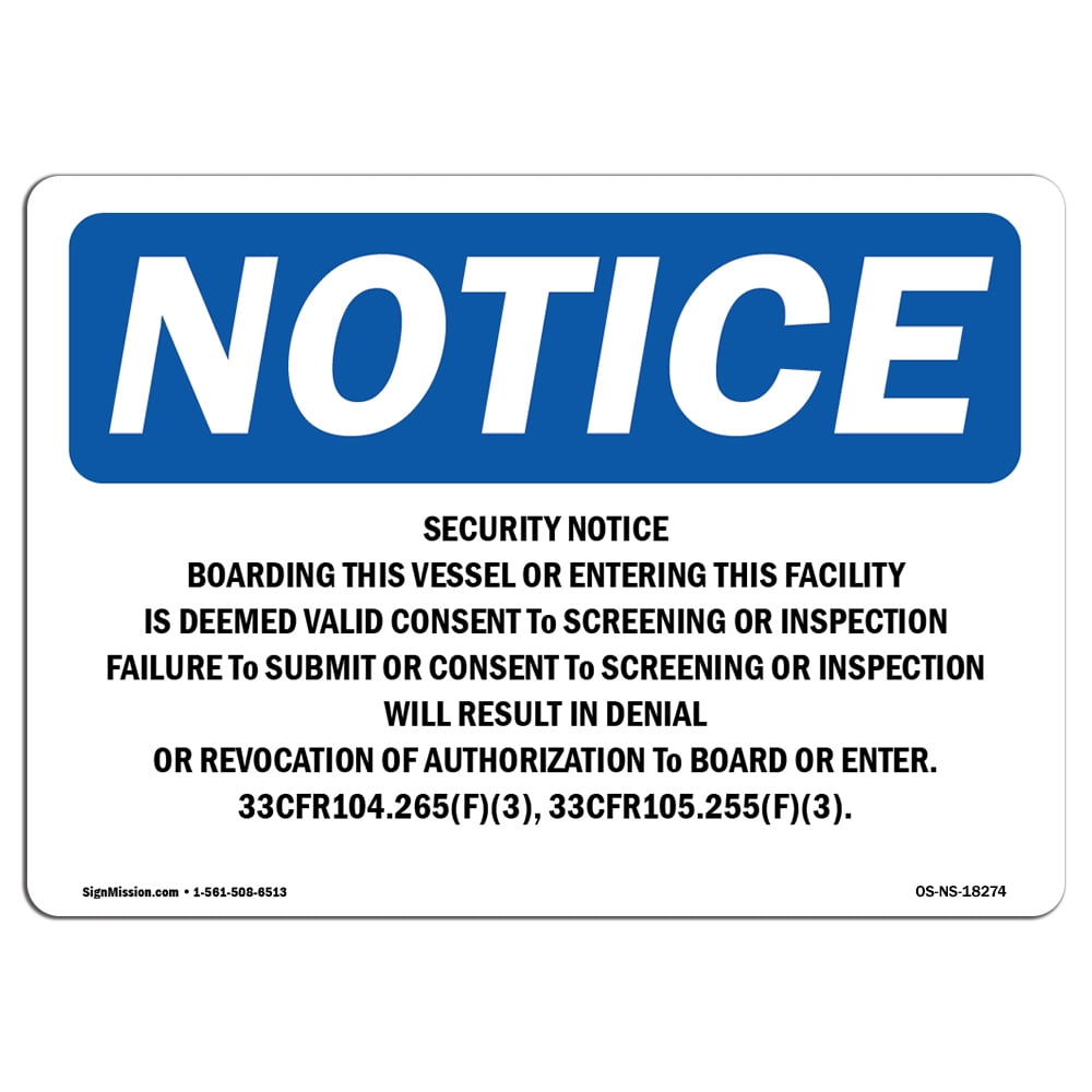 OSHA Notice Signs - Security Notice Boarding This Vessel Or Sign ...