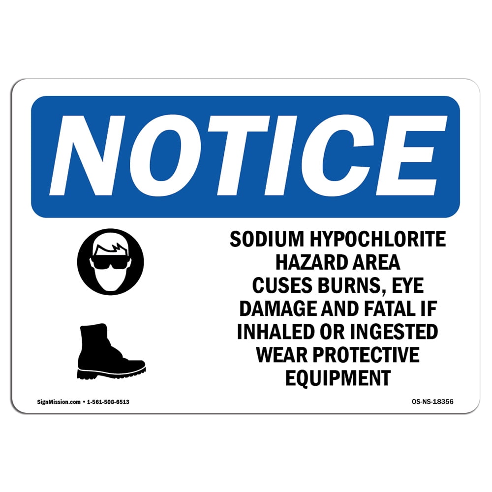 OSHA Notice Signs - Sodium Hypochlorite Hazard Area Sign With Symbol ...