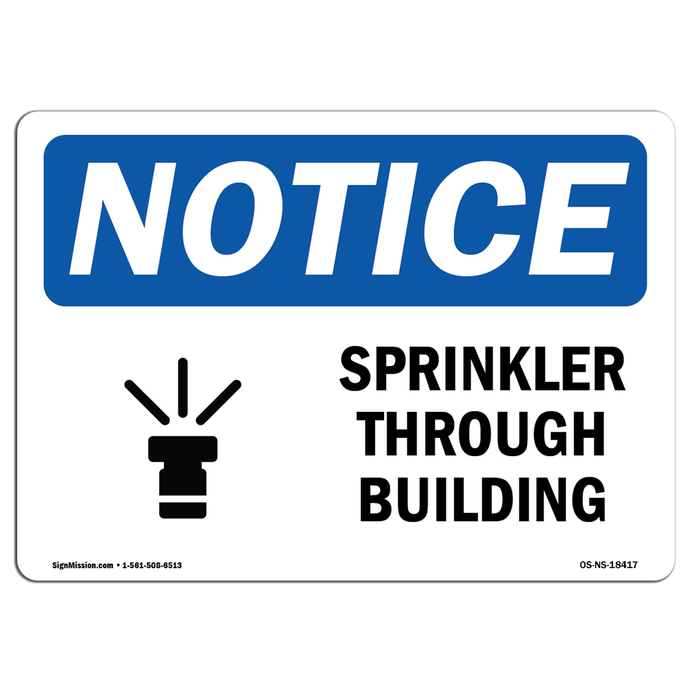 OSHA Notice Signs - Sprinklers Throughout Building Sign With Symbol ...