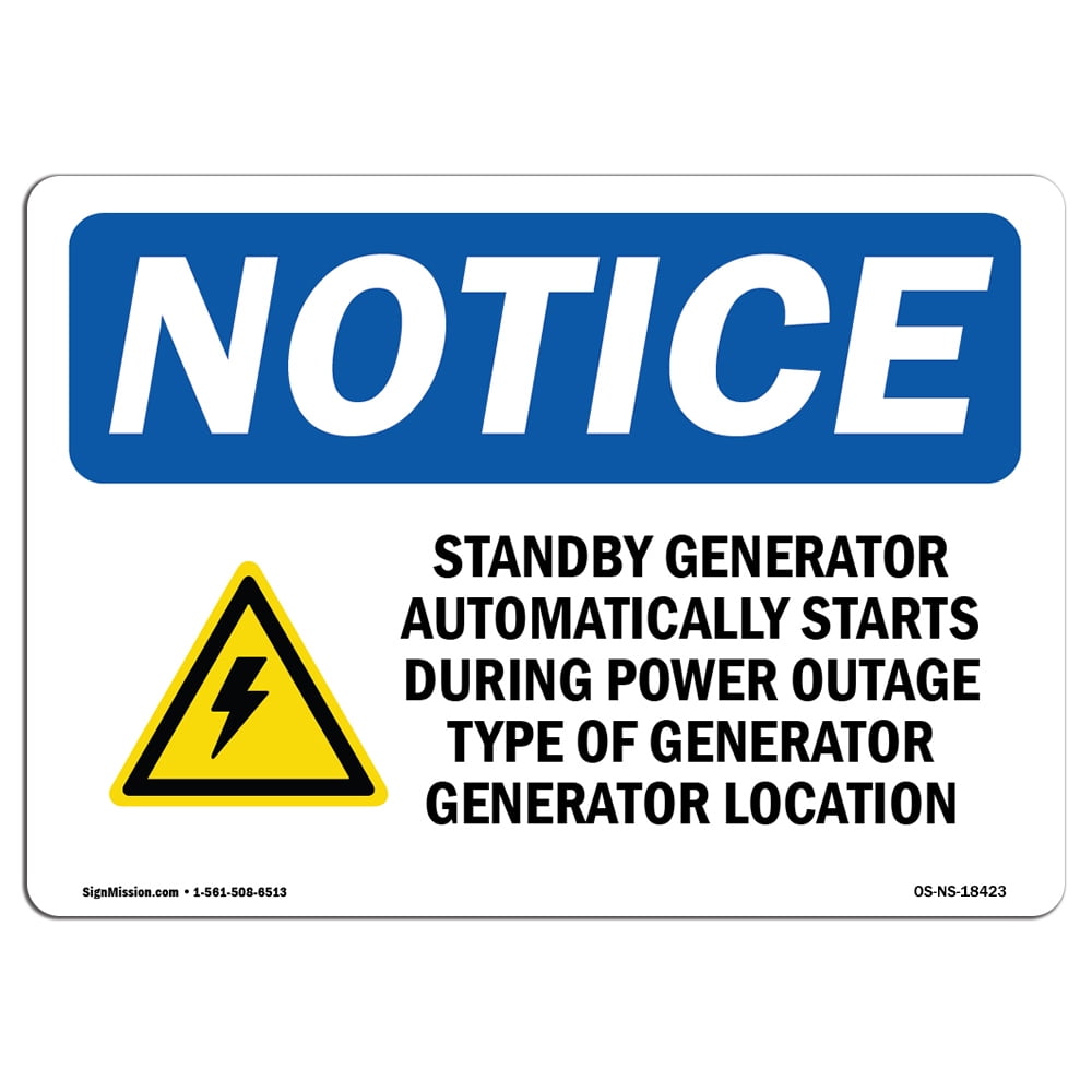OSHA Notice Signs - Standby Generator Automatically Sign With Symbol ...