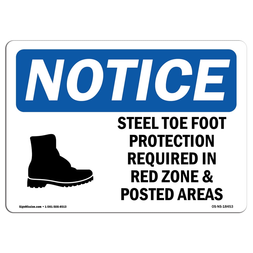 OSHA Notice Signs - Steel Toe Foot Protection Required Sign With Symbol ...