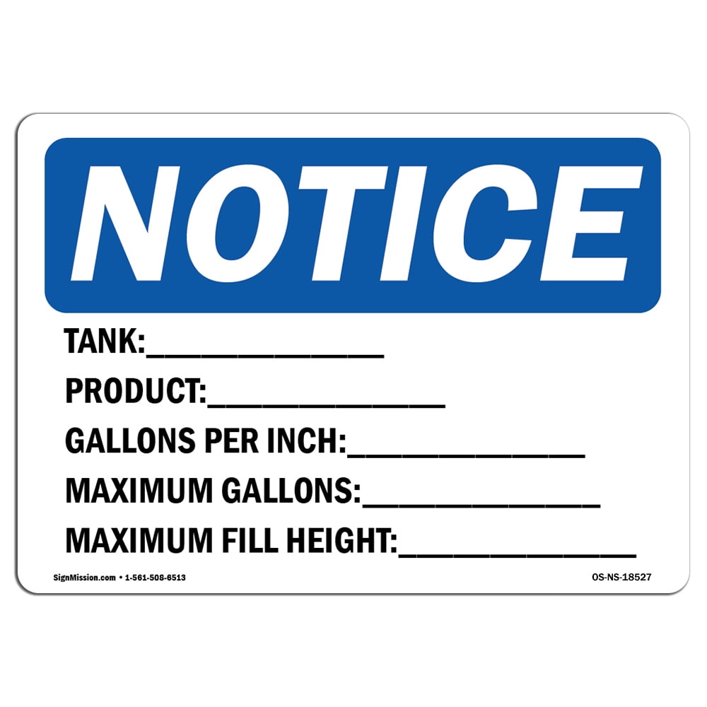 OSHA Notice Signs - Tank_Product_Gallons Per Inch_ Sign | Extremely ...