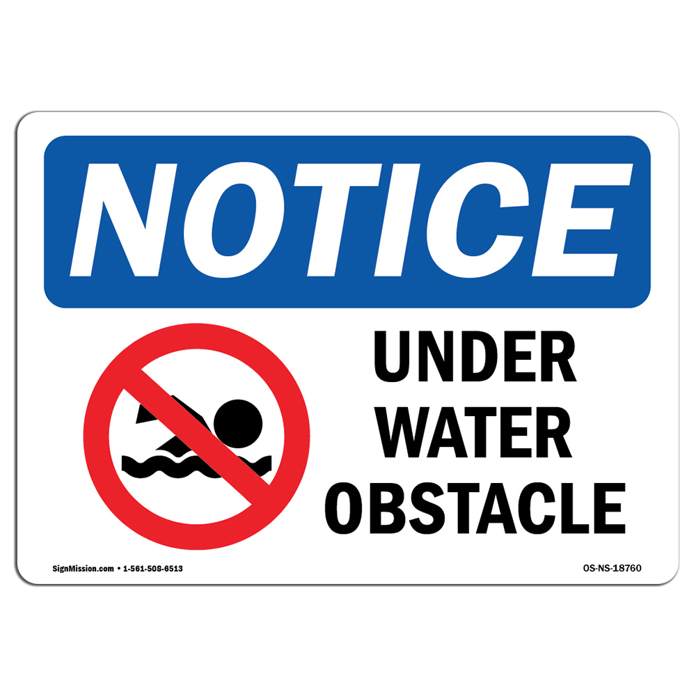 OSHA Notice Signs - Under Water Obstacle Sign With Symbol | Decal ...