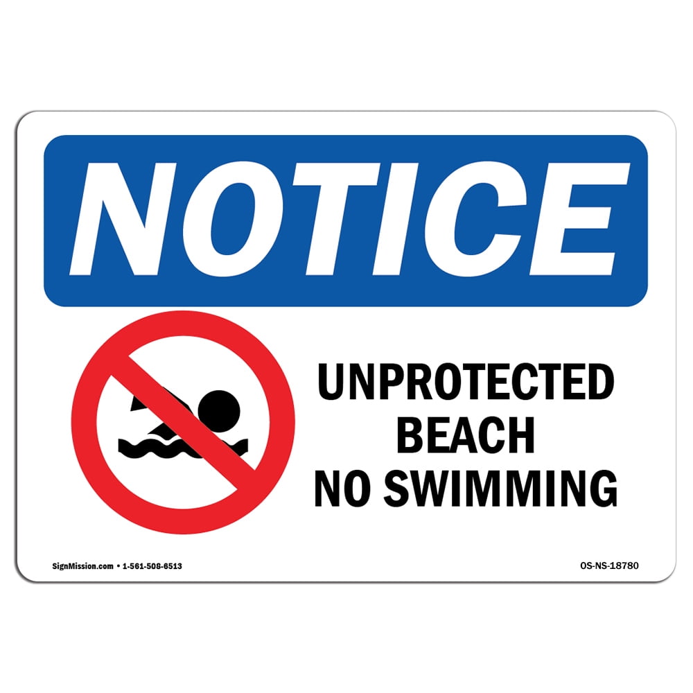 OSHA Notice Signs - Unprotected Beach No Swimming Sign With Symbol ...