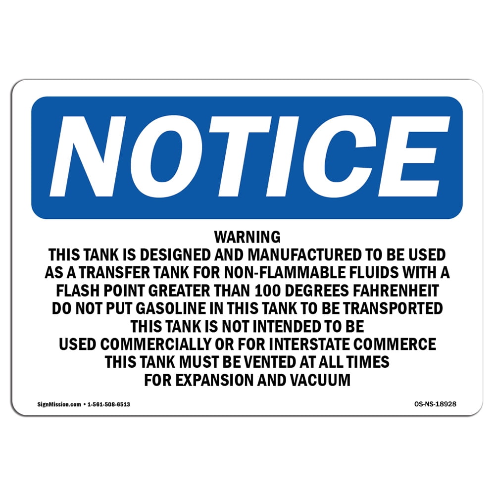 OSHA Notice Signs - Warning This Tank Is Designed And Manufactured Sign ...