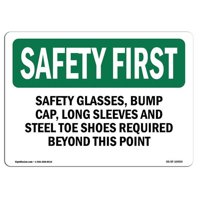SignMission OSHA Safety First Sign - Safety Glasses, Bump Cap, Long ...