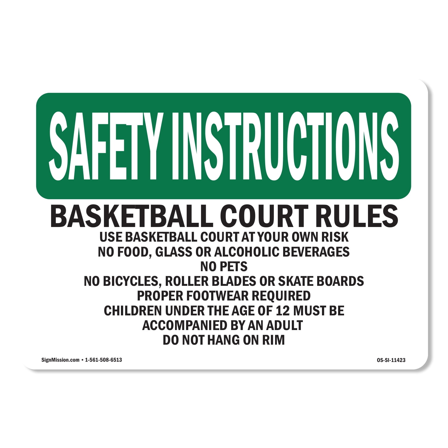 OSHA SAFETY INSTRUCTIONS Sign - Basketball Court Rules Use Basketball ...