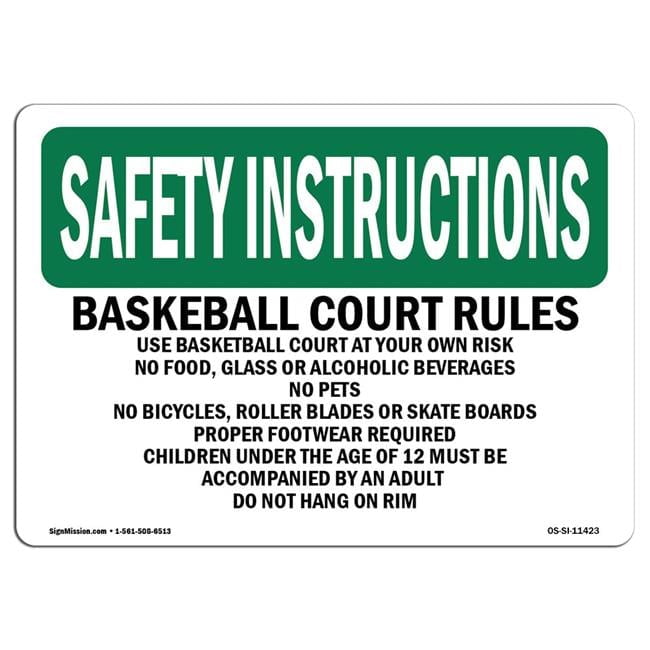 OSHA SAFETY INSTRUCTIONS Sign - Basketball Court Rules Use Basketball ...