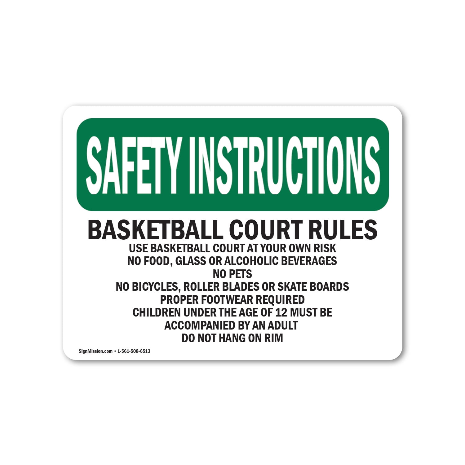 OSHA SAFETY INSTRUCTIONS Sign - Basketball Court Rules Use Basketball ...