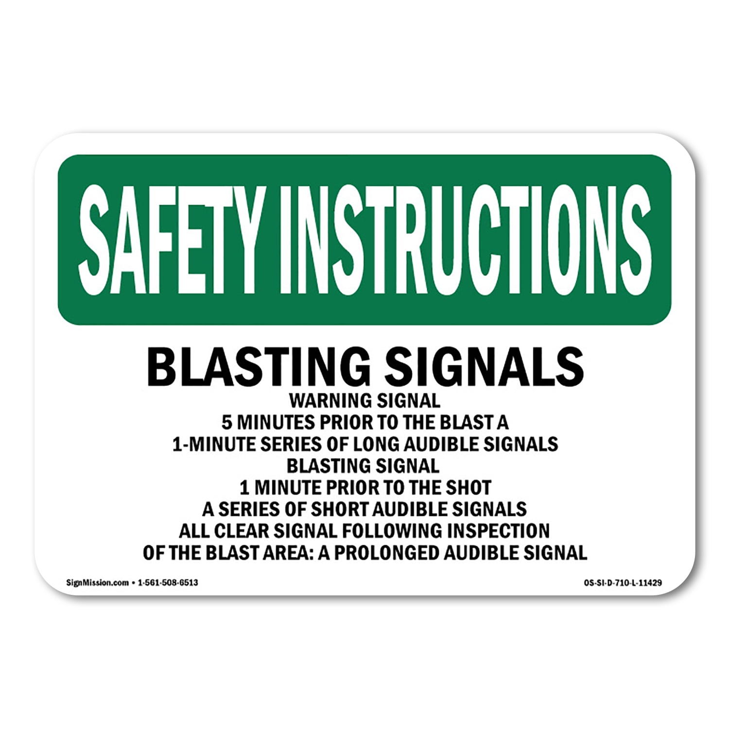 OSHA SAFETY INSTRUCTIONS Sign - Blasting Signals Warning Signal 5 ...