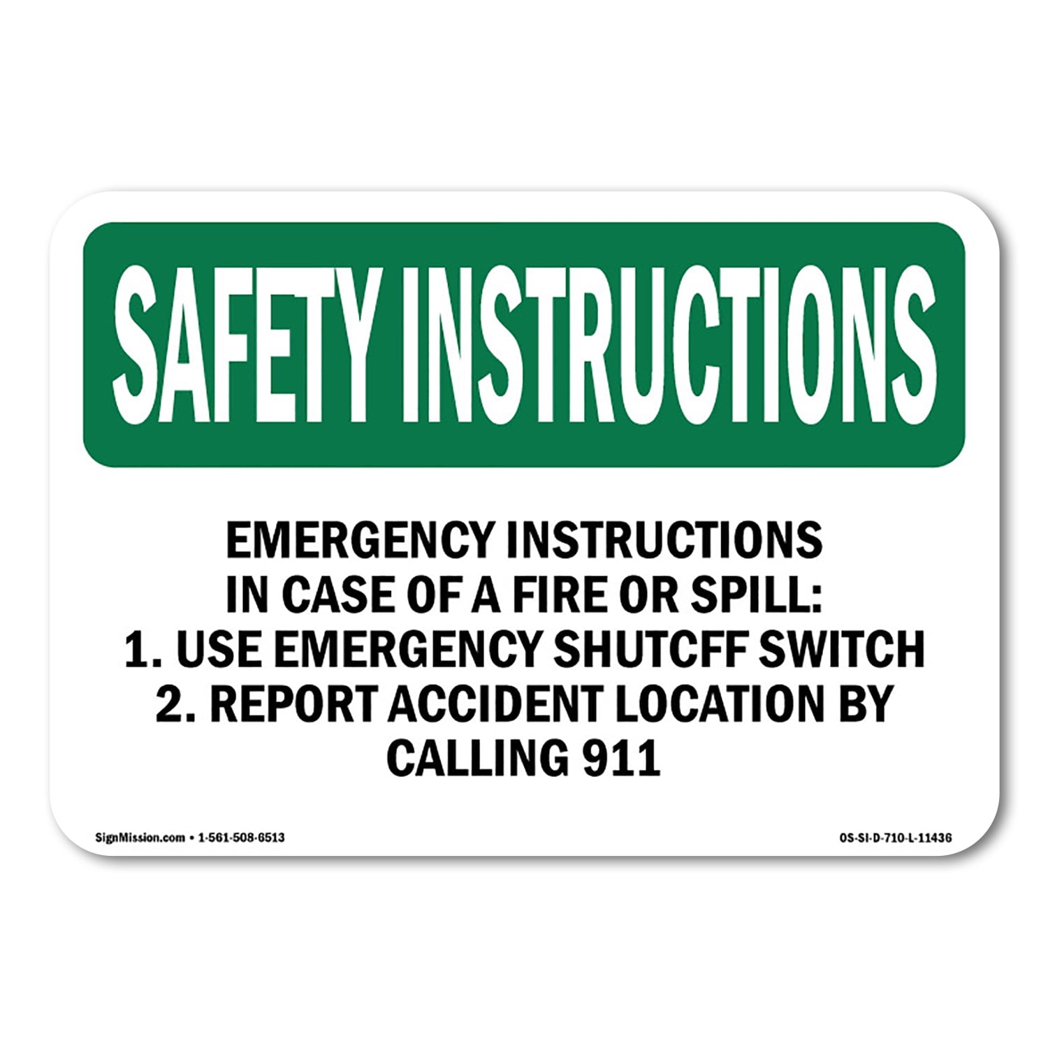 OSHA SAFETY INSTRUCTIONS Sign - Emergency Instructions In Case Of A ...