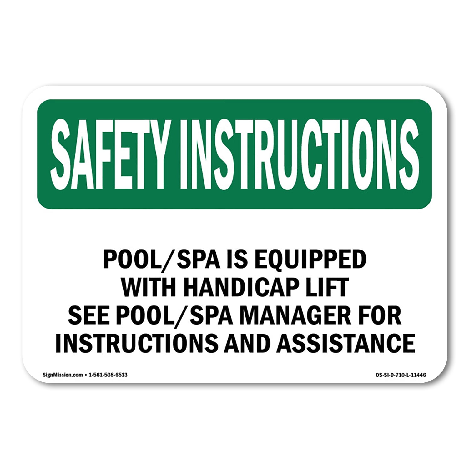 OSHA SAFETY INSTRUCTIONS Sign - Pool Spa Is Equipped With Handicap With ...