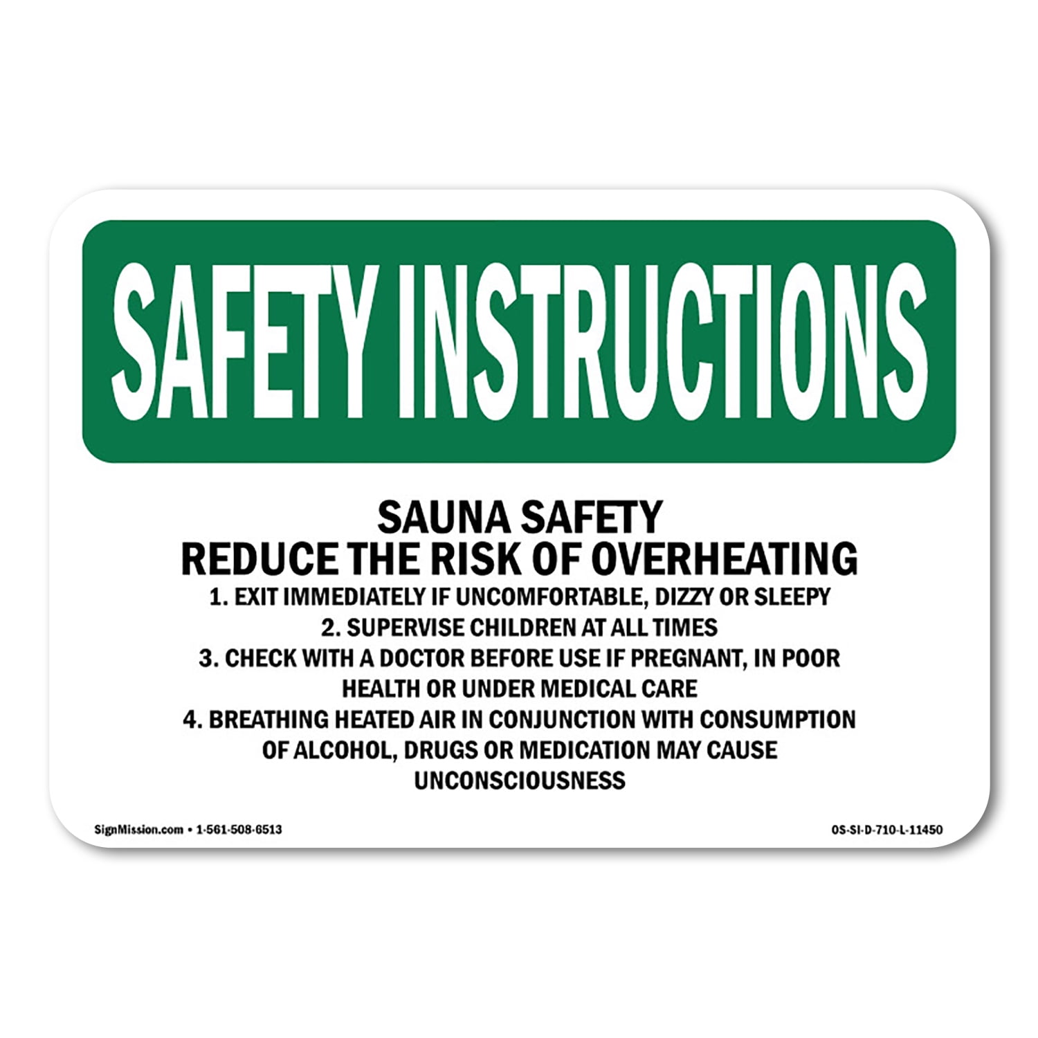 OSHA SAFETY INSTRUCTIONS Sign - Sauna Safety Reduce The Risk Of ...