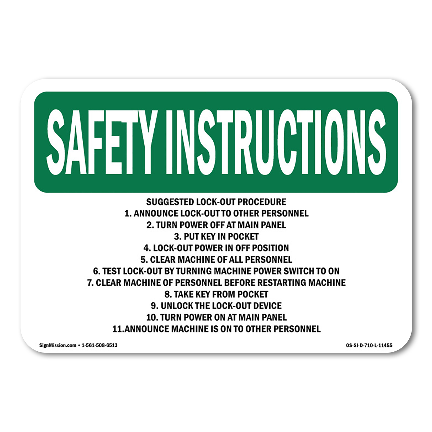 OSHA SAFETY INSTRUCTIONS Sign - Suggested Lock-Out Procedure 1 ...