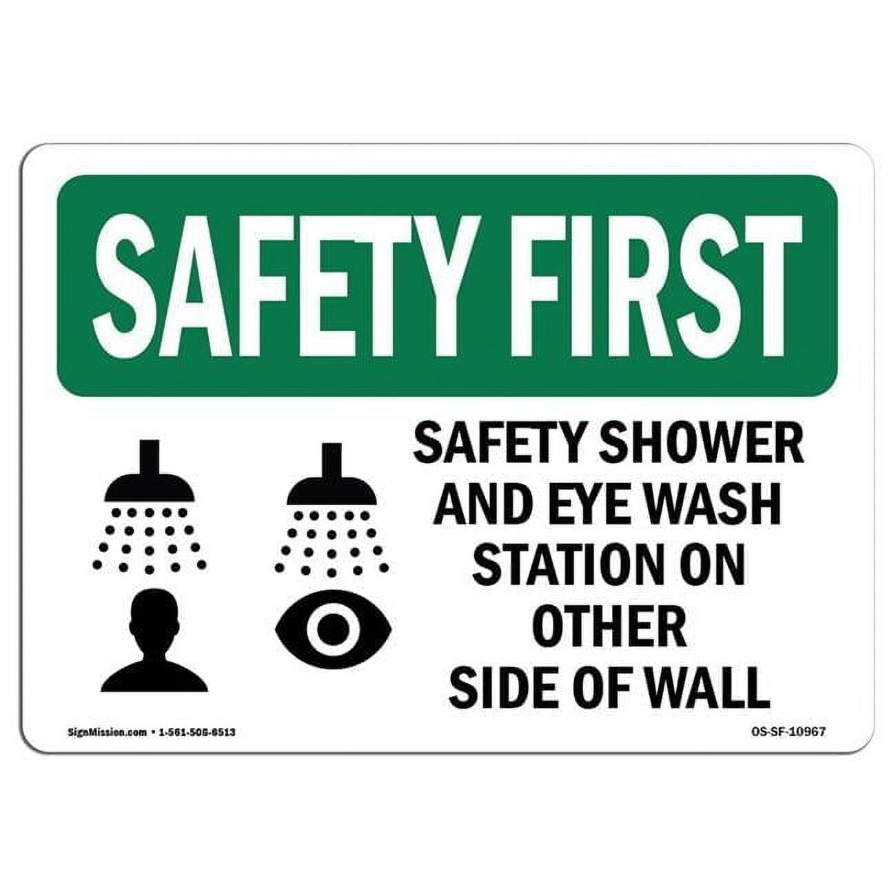 OSHA Safety First Sign - Safety Shower & Eye Wash Station with Symbol ...