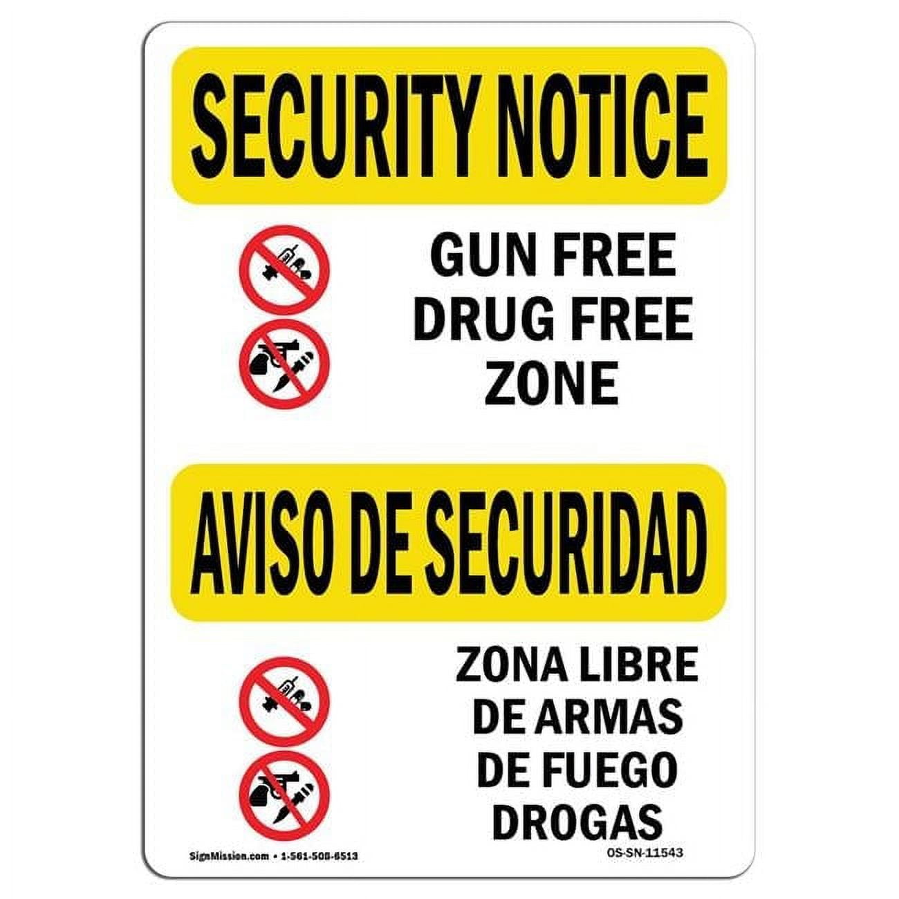 OSHA Security Notice Sign - Gun Free Drug Free Zone Bilingual - Walmart.com