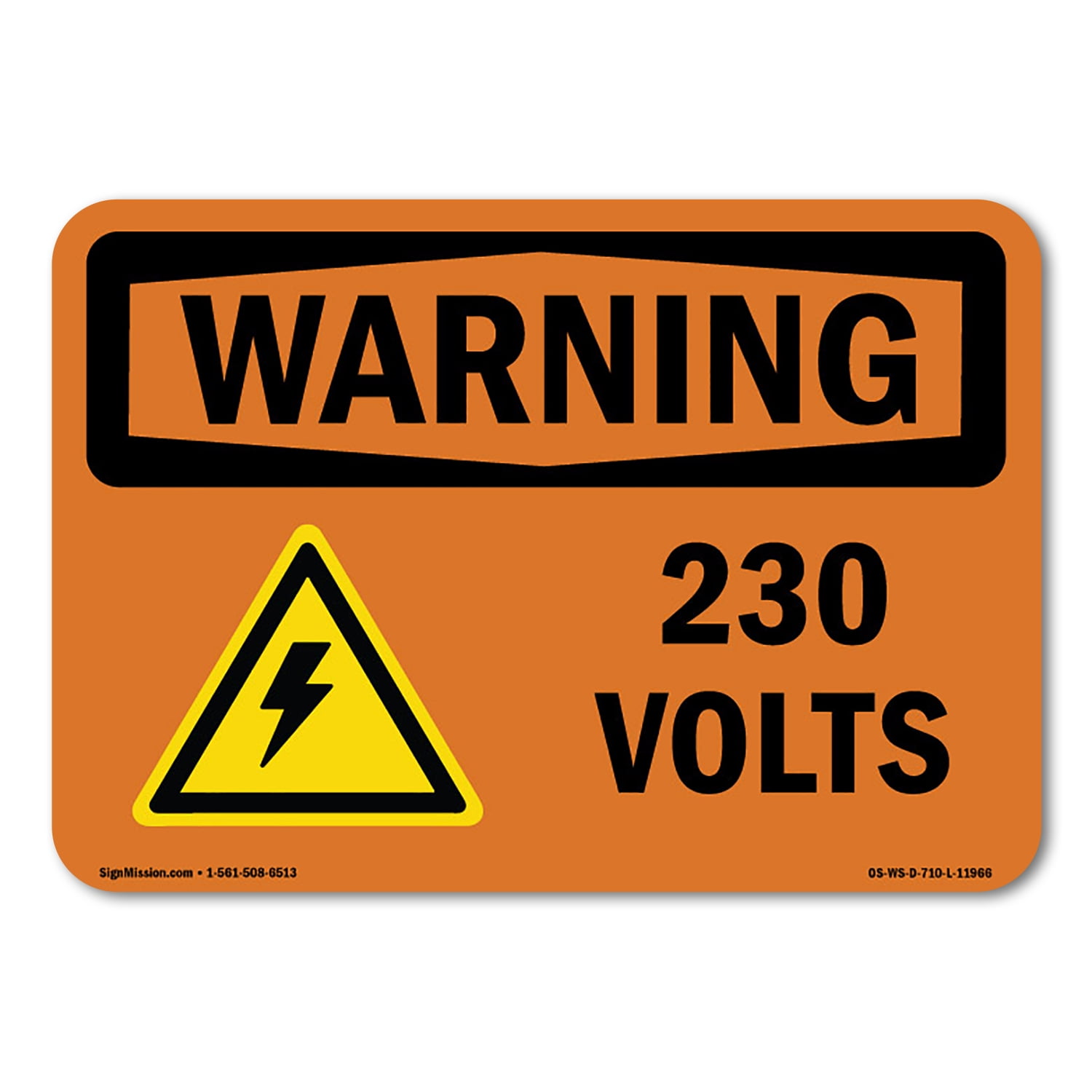 OSHA WARNING Sign - 230 Volts With Symbol | Peel And Stick Wall Graphic ...