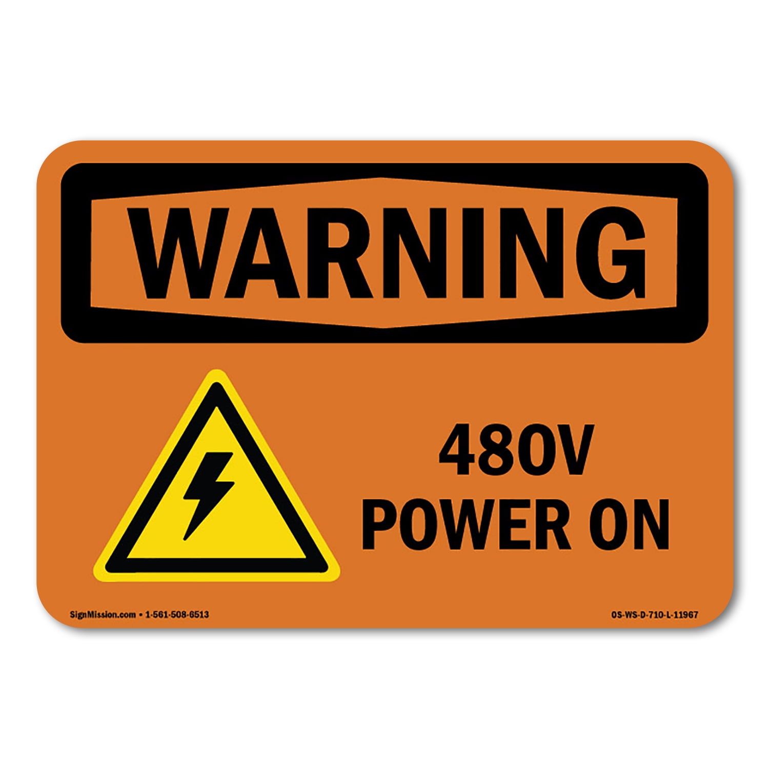 OSHA WARNING Sign - 480V Power On With Symbol | Decal | Protect Your ...