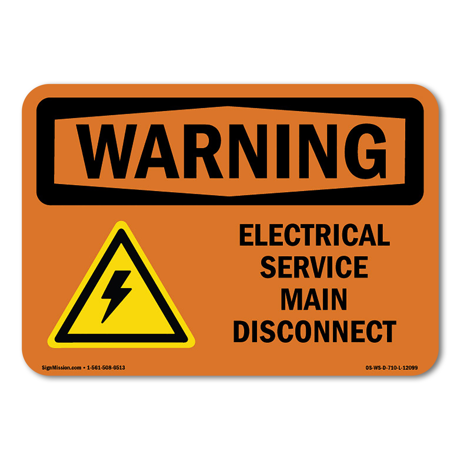 OSHA WARNING Sign - Electrical Service Main Disconnect With Symbol ...
