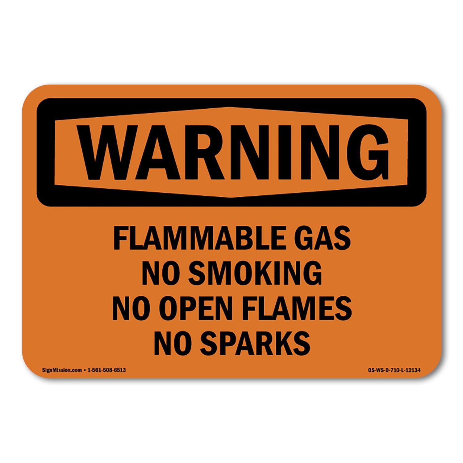 OSHA WARNING Sign - Flammable Gas No Smoking No Open Flames No Sparks ...